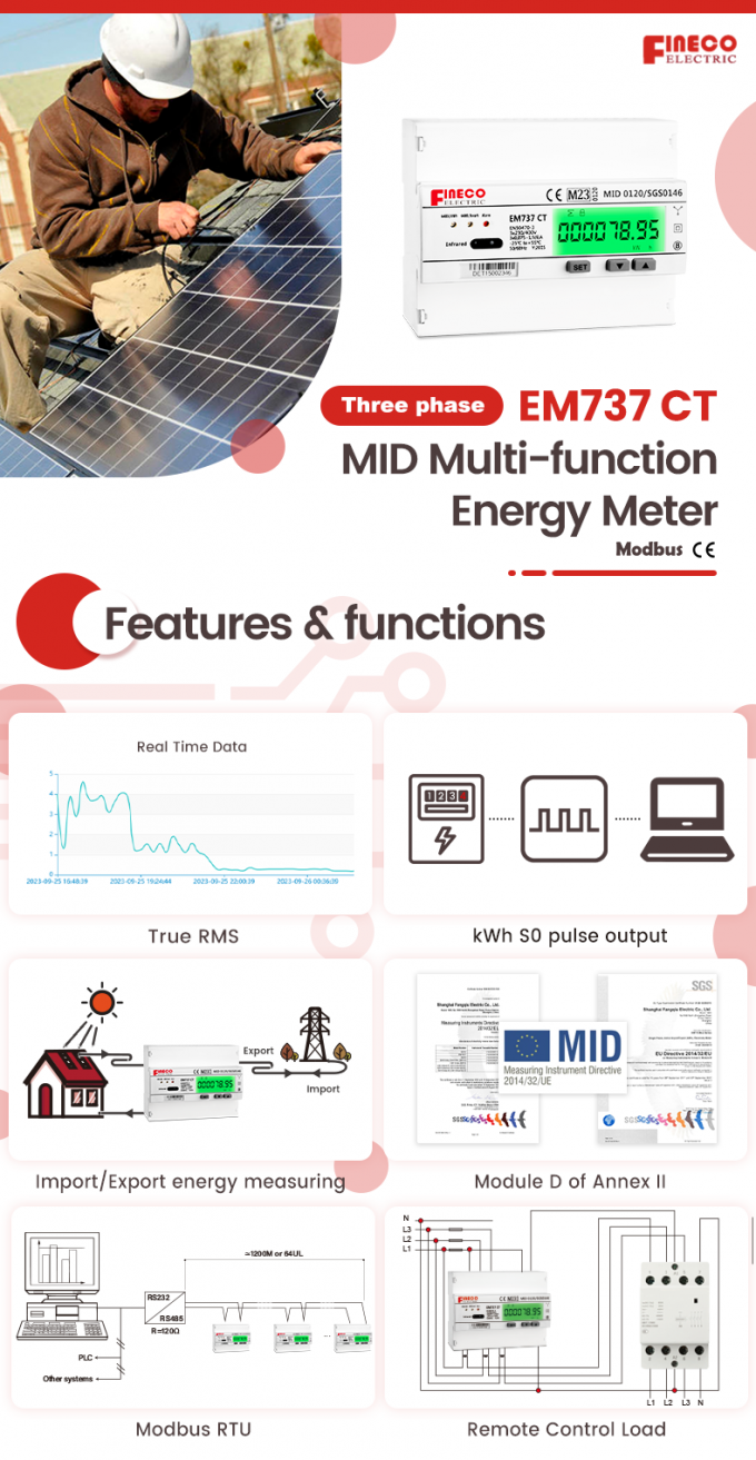 Forward Three Phase Bi-Directional Energy Meter EM737 CT 3*230/400V 1.5 ...