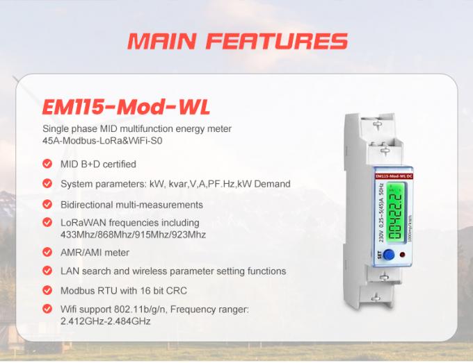 Single Phase Wifi Energy Meter EM115-Mod-WL DC 230V 45A for Energy ...