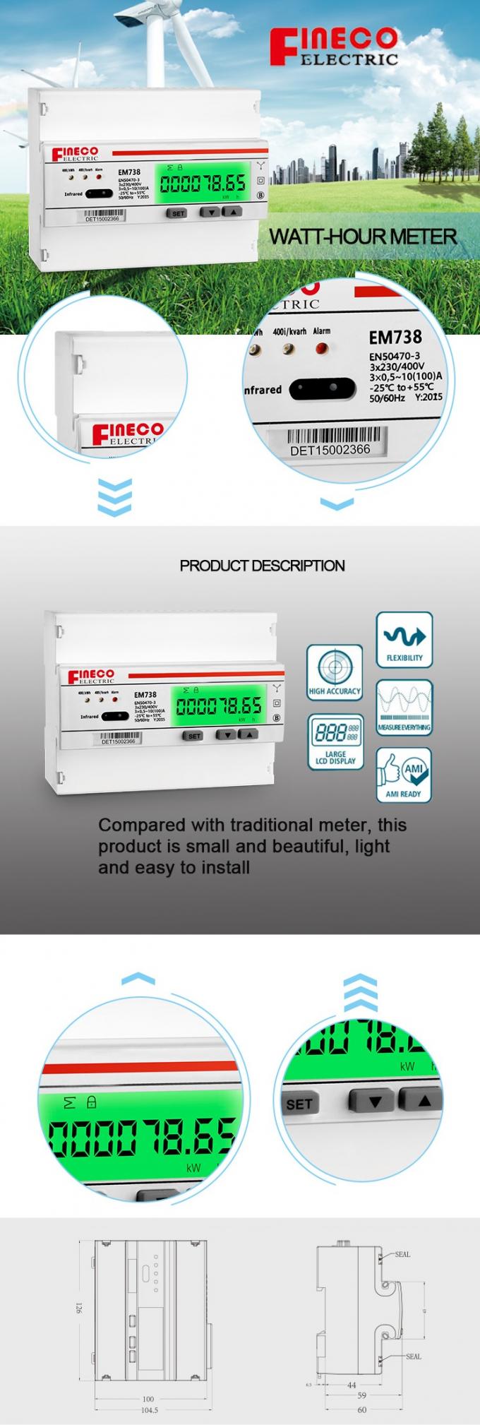 Modbus RTU Communication Three Phase Electronic Energy Meter for Solar ...