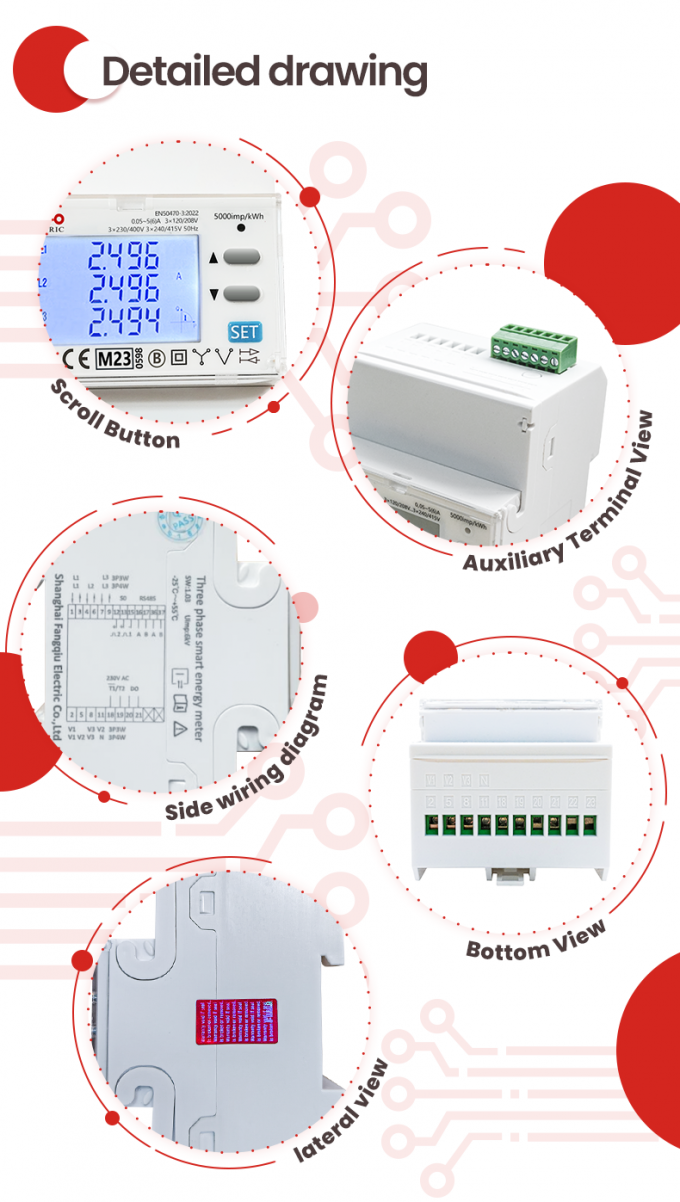EM4371 MID Approved Energy Meter 3 Phase Power Analyzer 65A Modbus ...