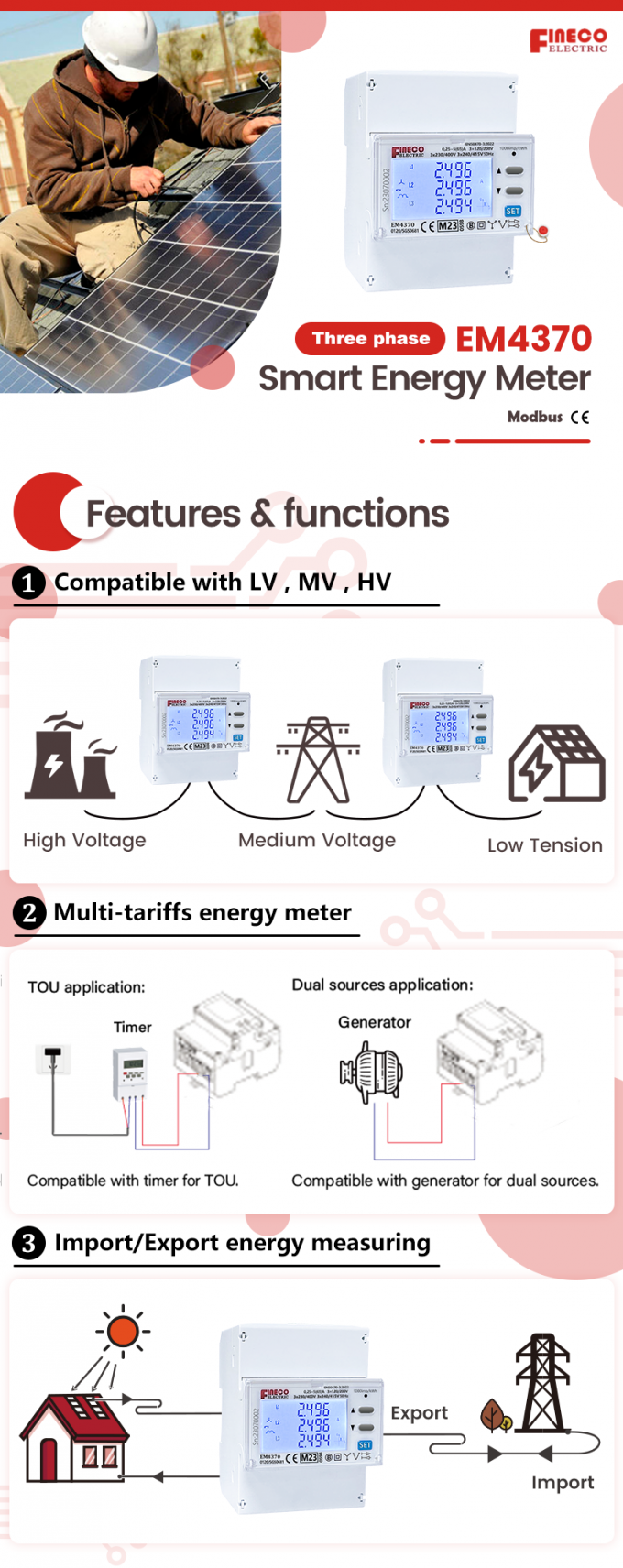 MID Approved Energy Meter EM4370 3*120/208V... 3*240/415V 5(65)A 3 ...