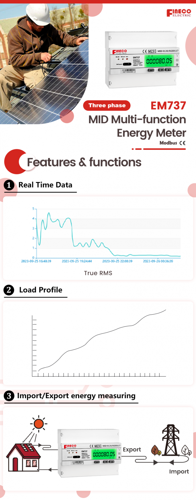 EM737 3*230/400V 10(100)A MID approved bi-directional modbus energy ...