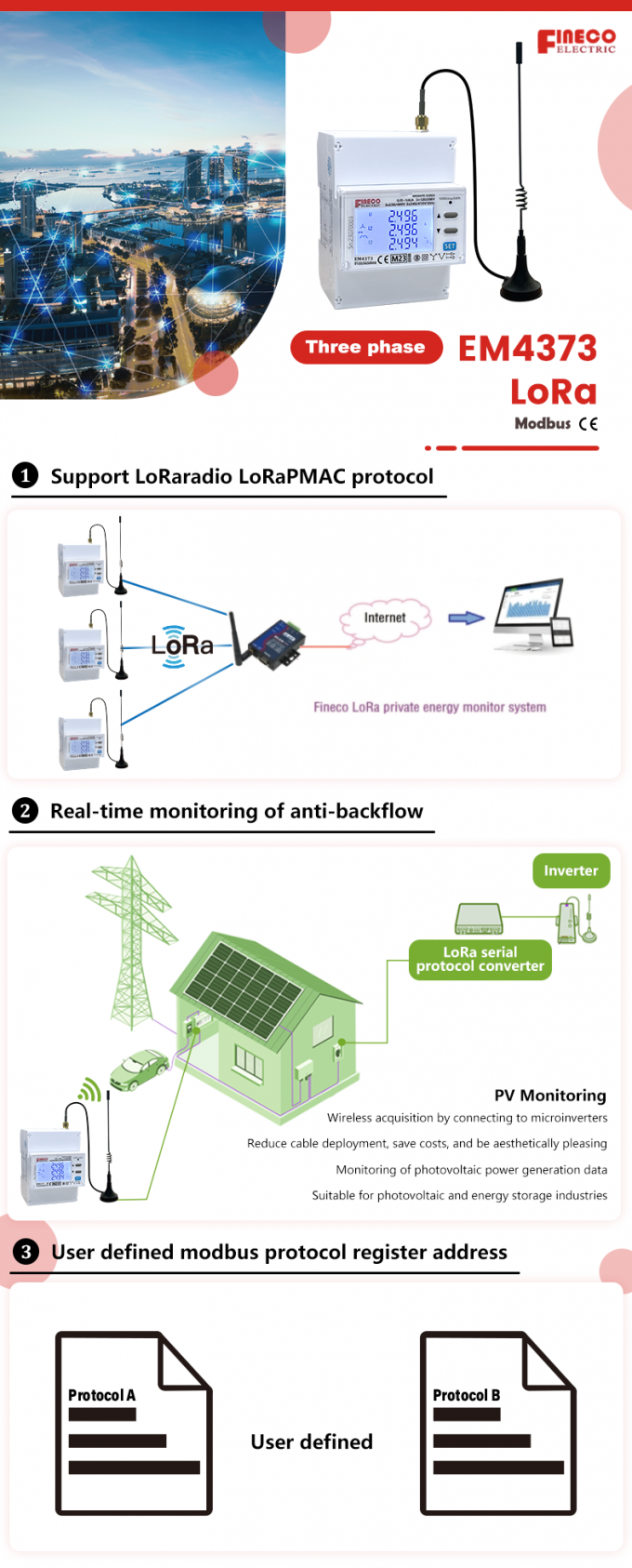 MID approved EM4373 lora module three phase power quality analyzer~lora rs485~modbus