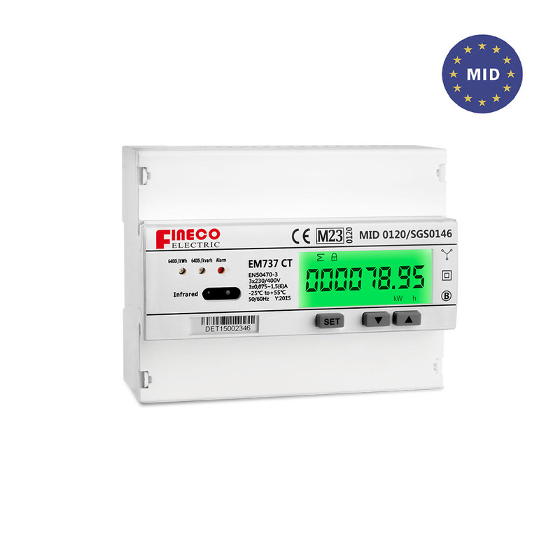 EM737 CT 3*230/400V 1.5(6)A smart kwh meter MID approved bi-directional ...