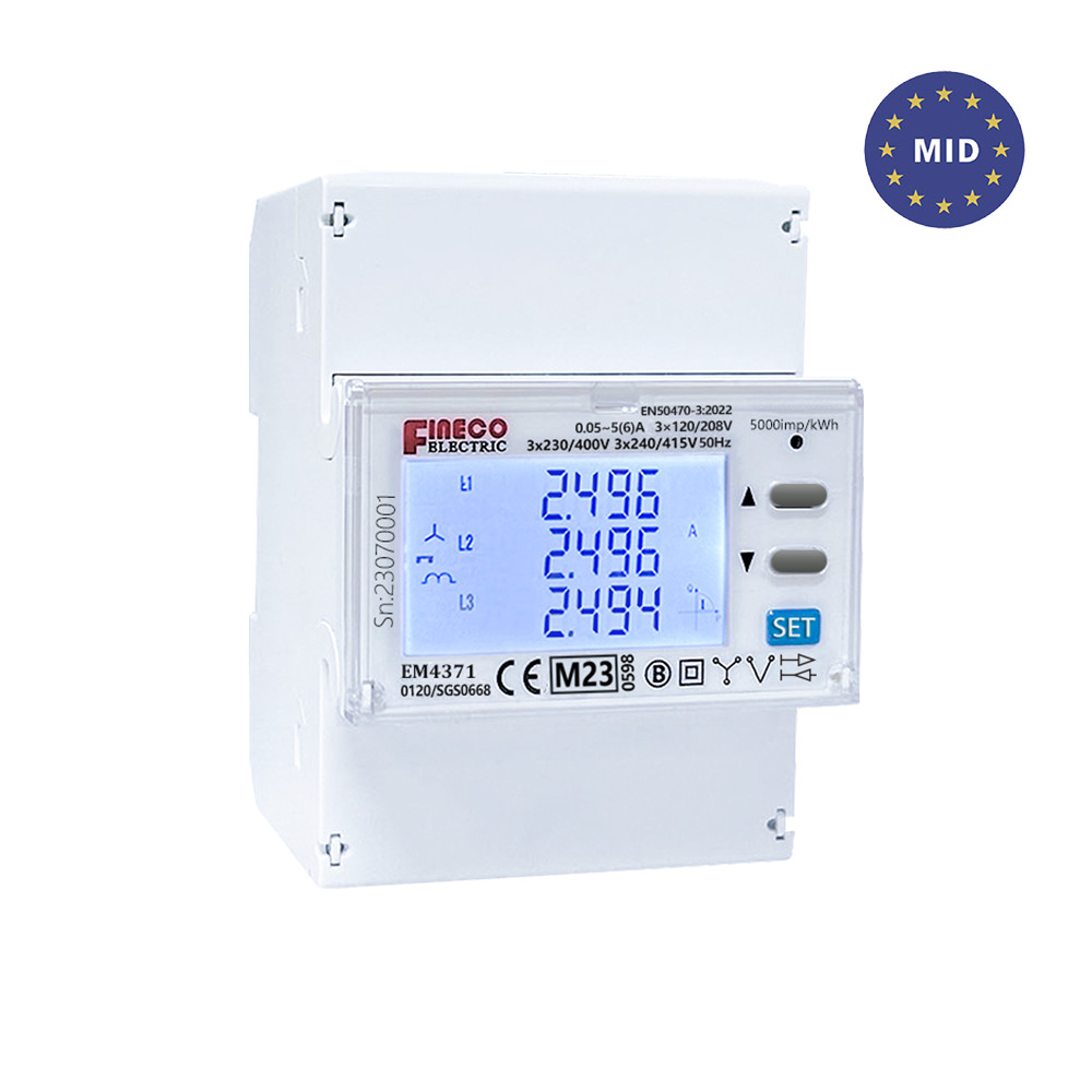 EM4371 MID Approved Energy Meter 3 Phase Power Analyzer 65A Modbus ...